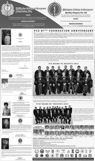 2023 PCS 87th Foundation Anniversary Newspaper Ad Supplement - Philippine College of Surgeons
