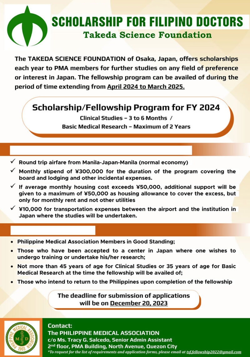 Takeda Science Foundation Scholarship Program - Philippine College of Surgeons
