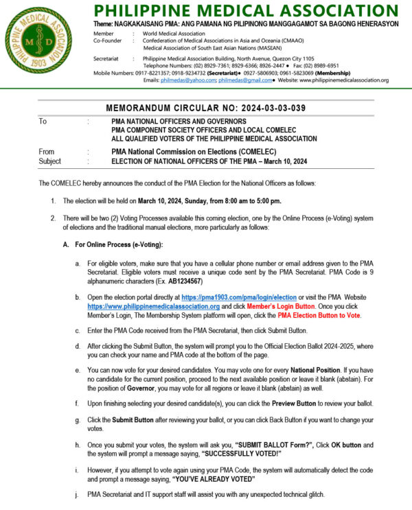 PMA Memorandum Circular No: 2024-03-03-039 (Election of National ...